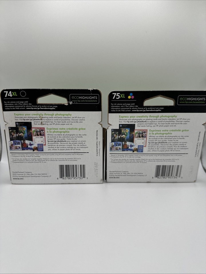 2 Genuine Factory Sealed Original HP 74XL 75XL Color Inkjet Cartridges ...
