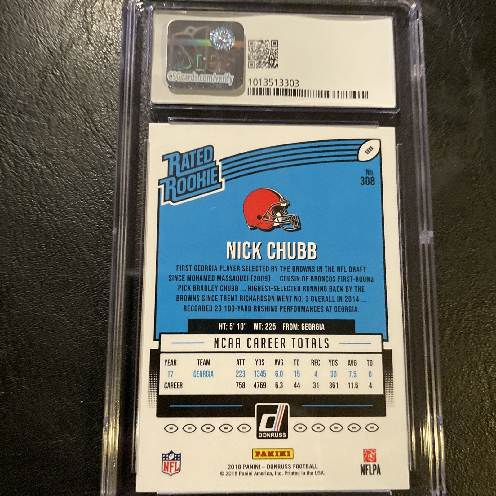 2018 Panini Donruss - Rated Rookie Nick Chubb #308 Press Proof Blue (RC ...
