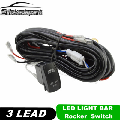 3-LEAD LED Light Bar Wiring Harness Kit 12V 40A Fuse Relay Rocker ...