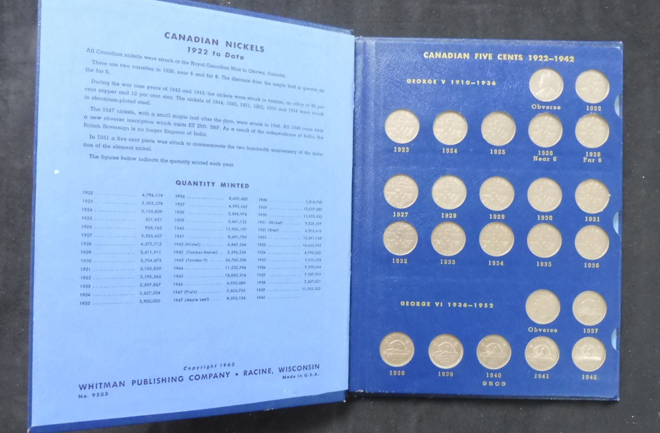 1 CANADIAN NICKELS BOOK 53 COINS FROM 1922 TO 1967 COMPLETE | eBay