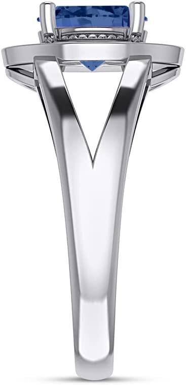 1.25ct 7MM Lab Created Gemstone & Diamond Engagement Ring 14K White ...