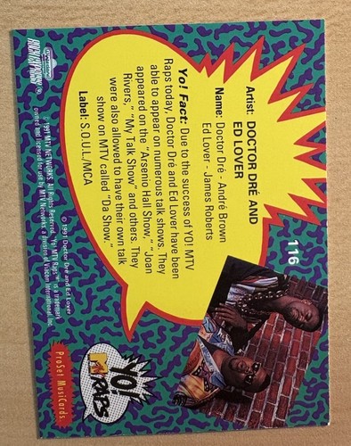 Ed Lover & Dr. Dre Rookie Card 1991 Yo! MTV Raps Card #116, MINT, Pro ...