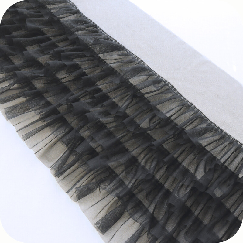 2M DIY 35cm Width Lace Trim Ruffle Edge Layered Mesh Frill Fabric Dress ...