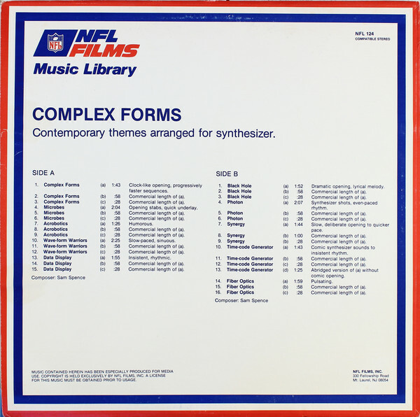 NFL Films - Complex Forms (1980) NFL Music Library NFL 124 vg+/M- | eBay