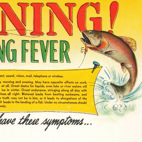 Fishing Fever Novelty Cartoon Funny Humor Boat Hook Unused Ephemera ...