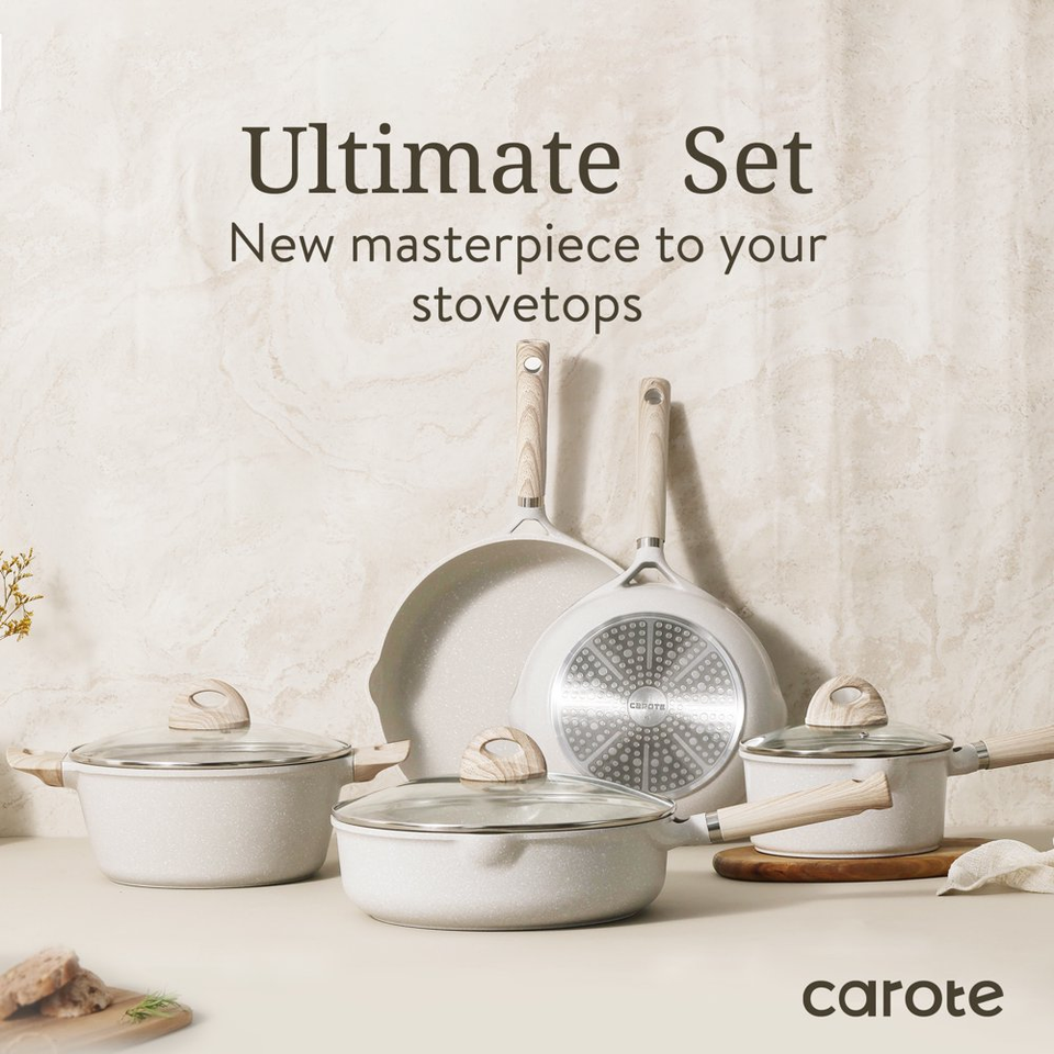 8-Piece Carote Nonstick Cookware Set: Induction Ready, Beige Granite | eBay