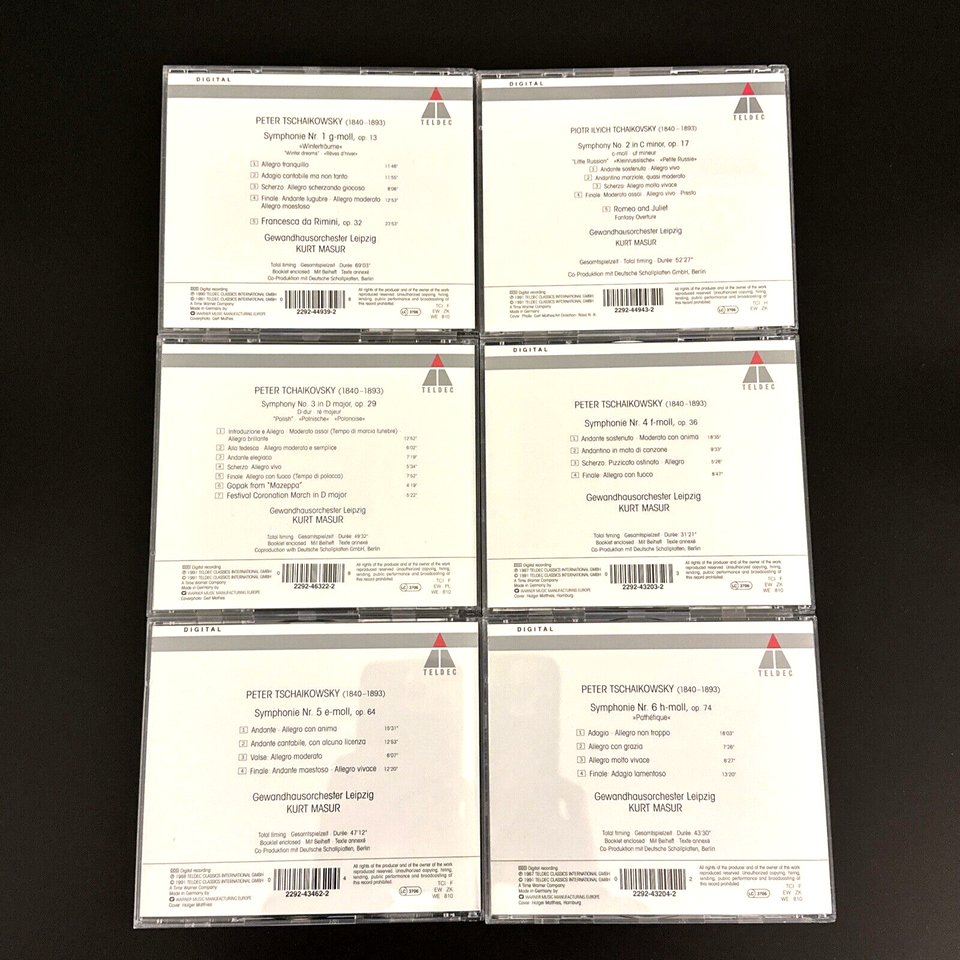 Tchaikovsky Set of Complete Symphonies, Kurt Masur [Teldec 6 CDs] NEAR ...