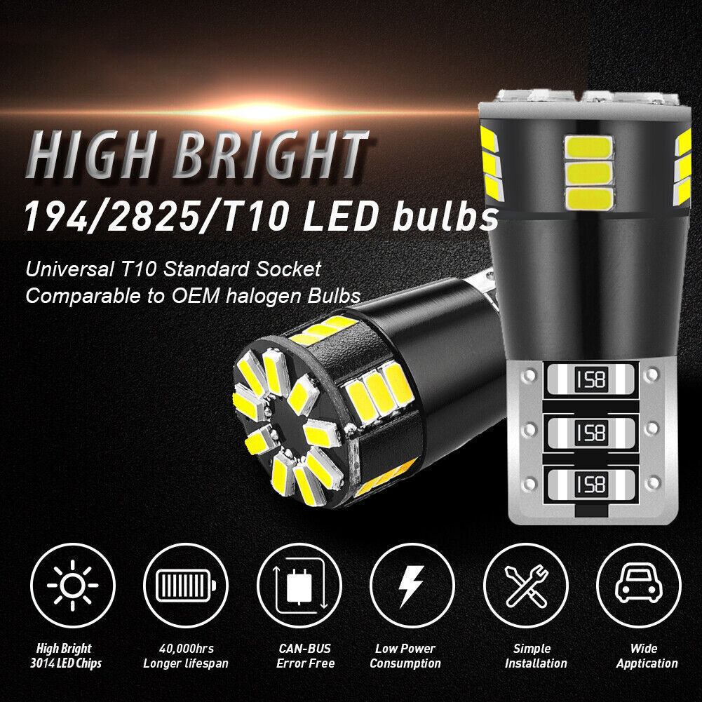 2x T10 501 LED Side Light Bulbs W5W 24-SMD 6000K Bright White Canbus ...