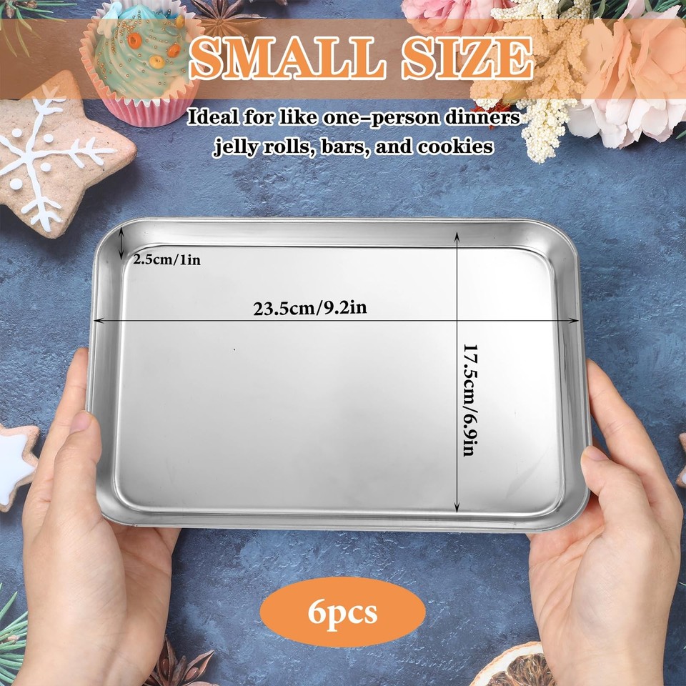 6 Pcs Baking Sheet Stainless Steel Cookie Small Metal Sheet Pans ...