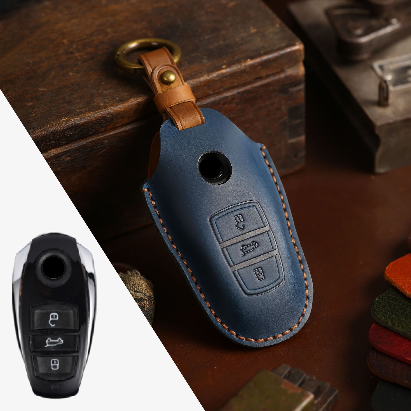 Leather Remote Key Fob Cover Case Shell Holder for Volkswagen Touareg ...