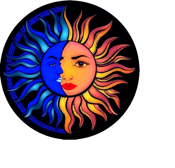 CRESCENT MOON SUN YING YANG FACES ART Pendant 925 Sterling Silver 20 ...