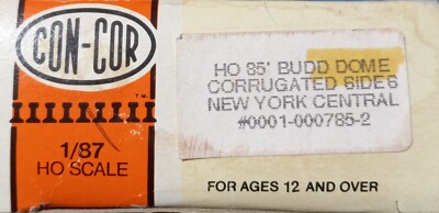 HO Con-Cor Budd Dome Corrugated Side Passenger Car Undecorated Silver ...