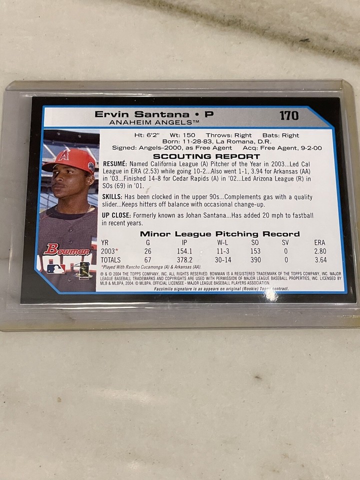 2004 Bowman Chrome ERVIN SANTANA AUTO Rookie Card RC #170 Minnesota ...