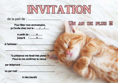 5 - 12 ou 14 cartes invitation anniversaire chat mignon réf 481 | eBay