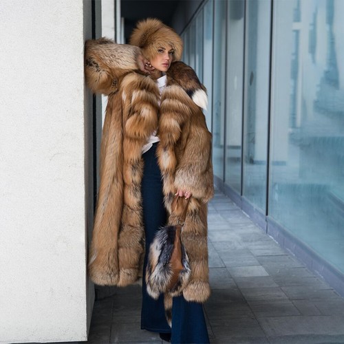 Elegant Real Red Fox Fur Coats Women's Jackets Fashion Winter Thick ...