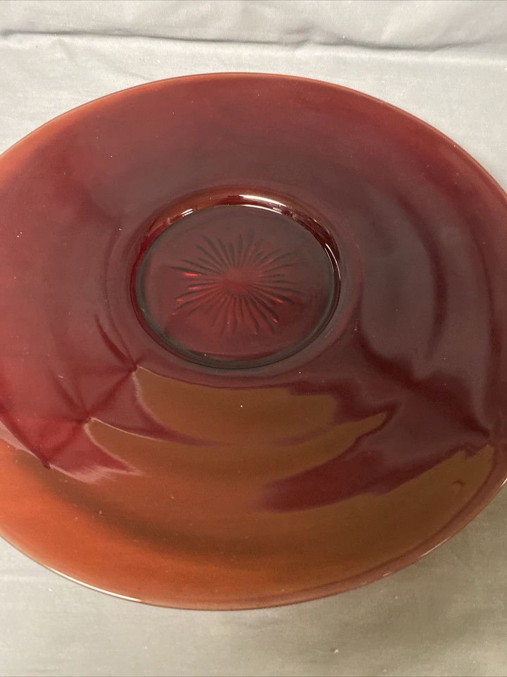 RUBY RED PLATE PRESSED GLASS 13¼ ROUND STAR BURST SMOOTH PATTERN ...