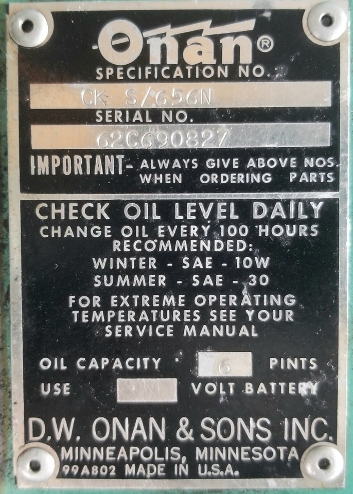 Vintage Onan CK-S/656N Engine Block STD | eBay