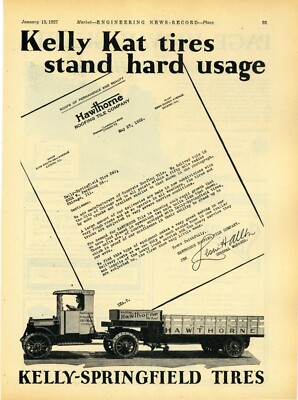 1927 Kelly Springfield Kat Tires Ad: Hawthorne Tile Roof Tractor ...