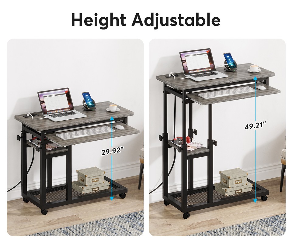 Small Portable Desk with Power Outlet, Height Adjustable Bedside Laptop ...