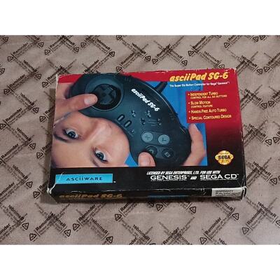 Sega Genesis Asciipad SG-6 Wired Black Controller W/ Original Box ...