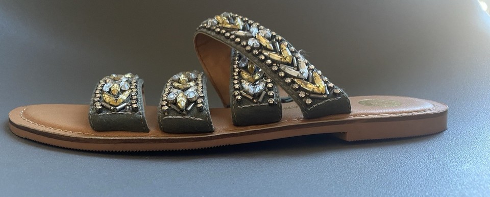 RIVER ISLAND Women’s Slider Sandals UK Size 4 Sparkly Sparkle Gold ...