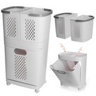 Large 2 Tier Laundry Basket Trolley Cart Mobile Washing Cloth Storage ...
