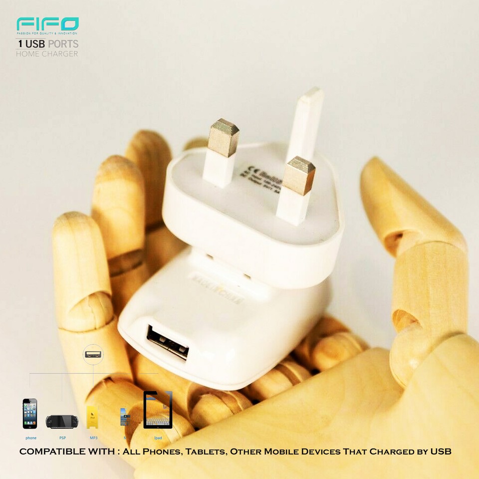 Home Charger Mains USB 3 Pin UK Wall Plug Adapter Charging for Phones ...