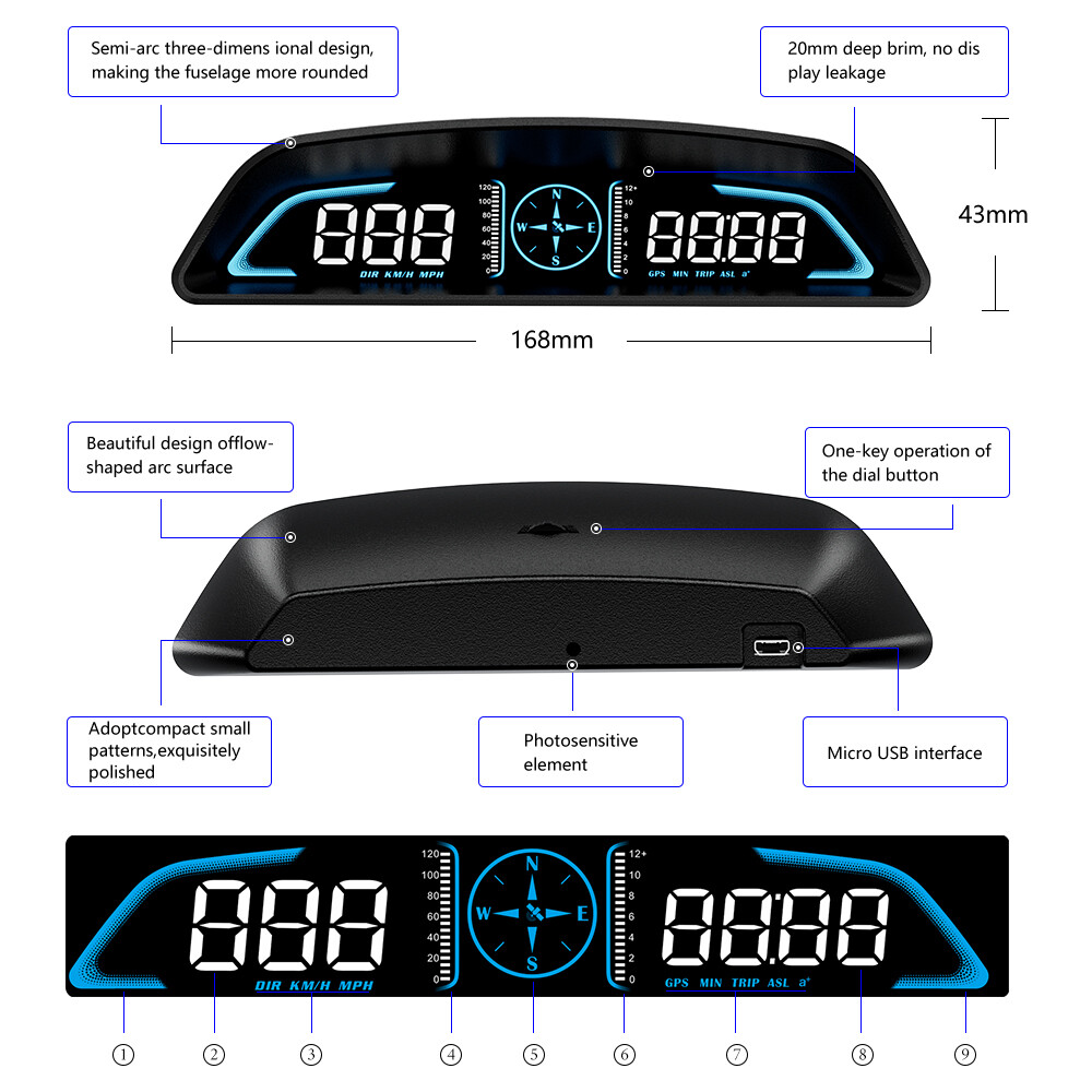 Car Digital Speedometer Head Up Display GPS Overspeed Warning Alarm HUD ...