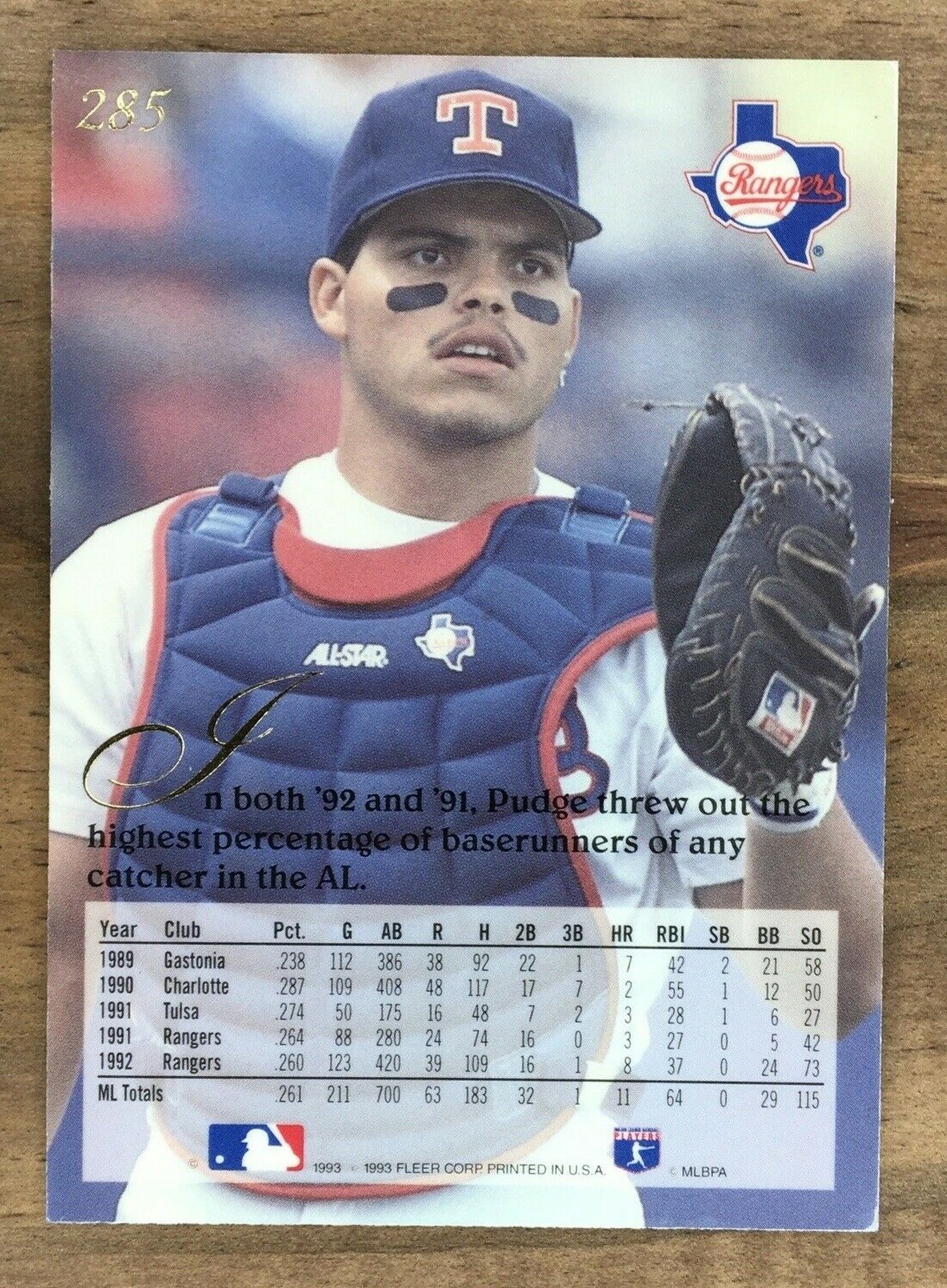 Ivan "Pudge" Rodriguez Texas Rangers AUTOGRAPHED 1993 Flair #285 - Mint ...