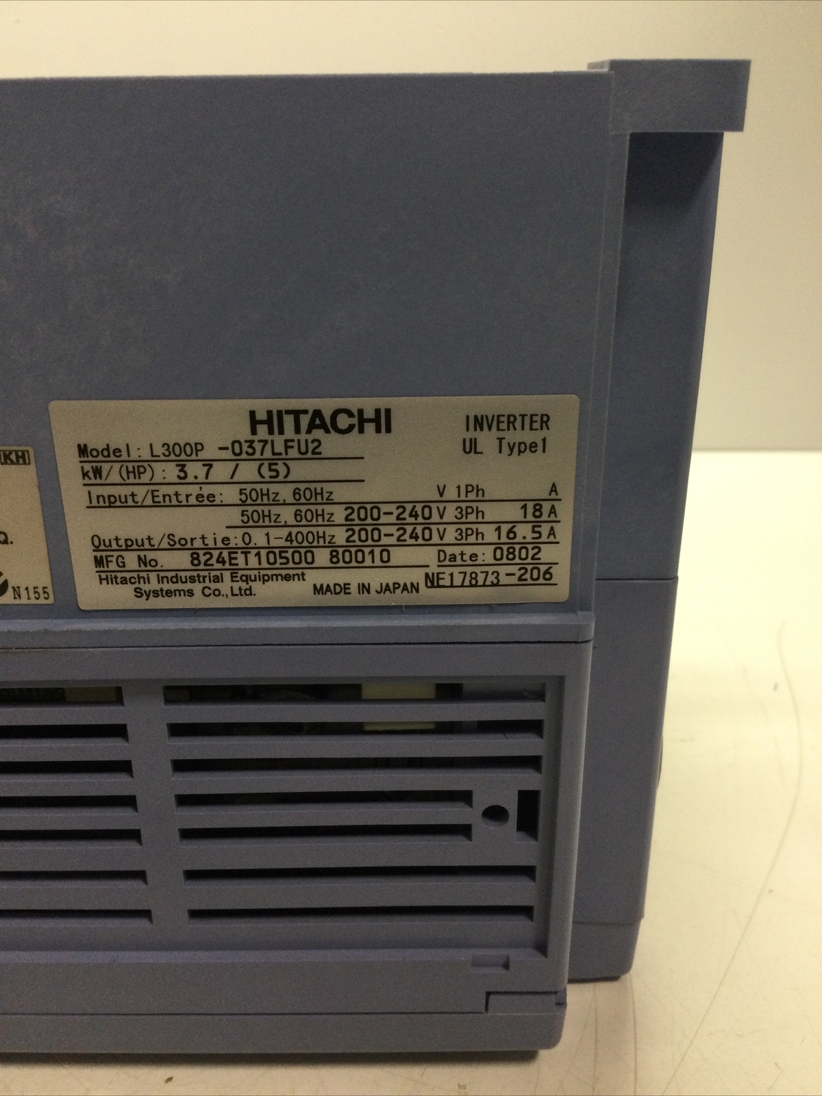 PRE-OWNED, HITACHI, L300P-037LFU2, INVERTER, 3.7/5 HP, 200-240V, 50 ...