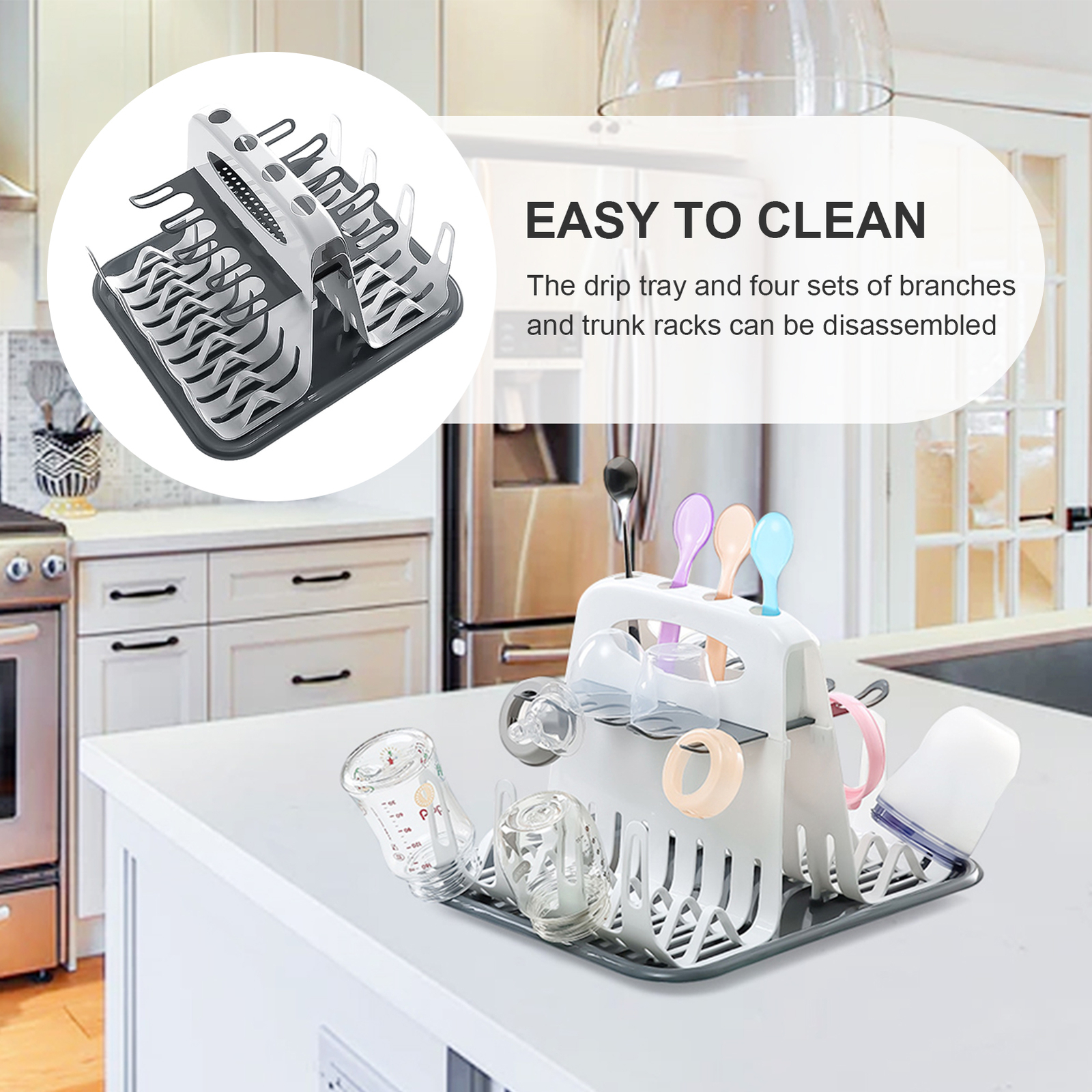 Easy Clean Kitchen Spoon Desktop With Drip Tray Home Baby Bottle Drying ...