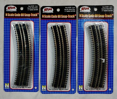 Atlas #2520 N Scale Code 80 11" Radius Track Sections-6 pk-Lot of 3-NEW ...