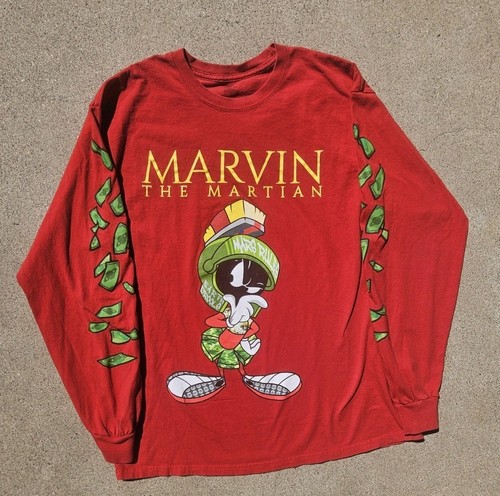 L Looney Tunes Marvin the Martian "Mars Rules" Red long sleeve shirt. | eBay