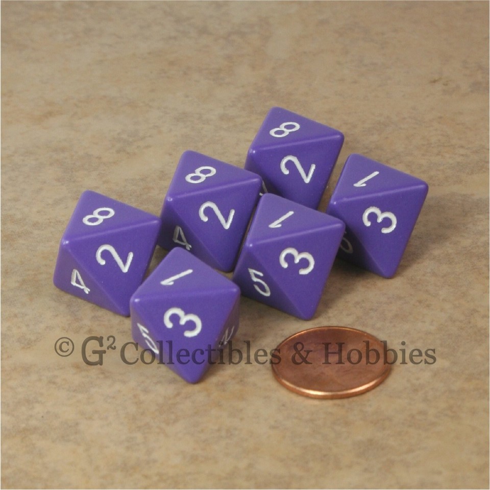 NEW Set of 6 Purple D8s w/ White Numbers RPG D&D Gaming Eight Sided ...