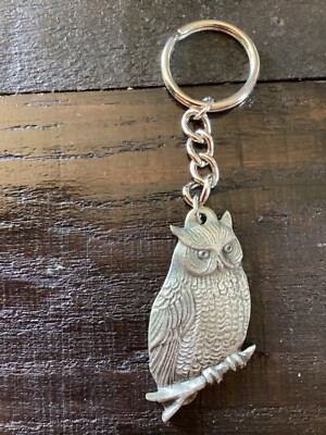 Pewter Owl Key Chain Fob - Rawcliffe Pewter 1982 Made in USA I Love ...