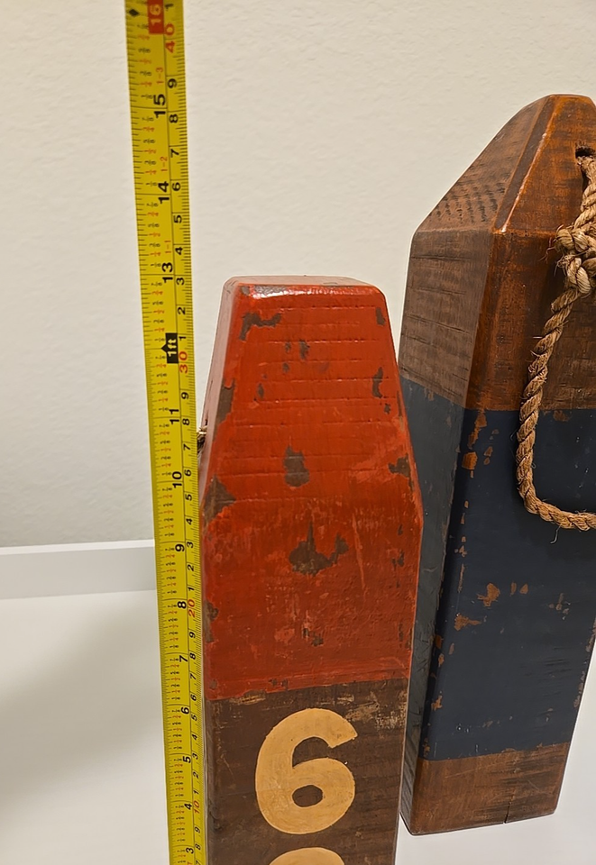Pottery Barn Buoy S/2 Wood Tall Summer Beach Table Decor Patriotic Red ...