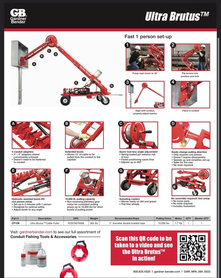 GB GARDNER BENDER ULTRA BRUTUS 10K CABLE PULLER ULTRA TUGGER | eBay
