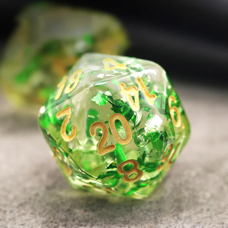 7Pcs/Set Silver Foil Green Crystal Dice D&D COC Dice D4 D6 D8 D10 D ...