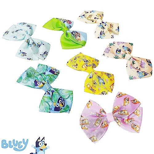 Bluey Kids Hair Bows - Hair Accessories Gift Set- 7 Pcs 4 Inch Bow ...