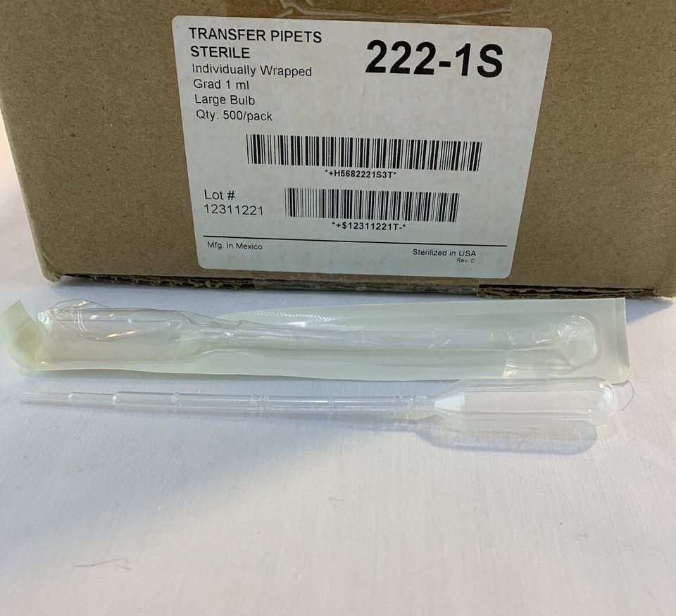 (500) Samco Scientific 1mL Graduated Bulb Transfer Pipet, Non-Sterile ...
