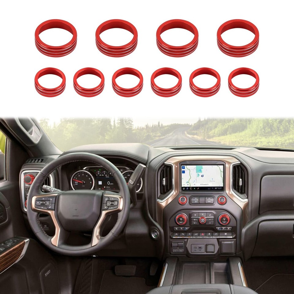 Red Radio AC Switch Knob Cover Rings Trim For Chevy Silverado 19 ...