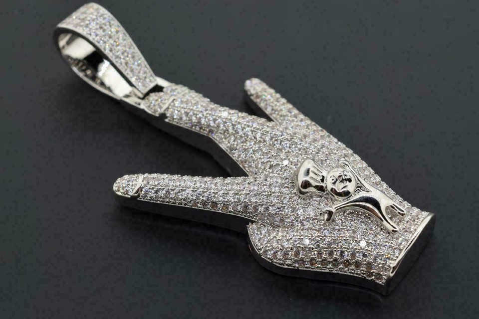 2 Carat Brilliant Round Cut White CZ Hip Hop Rockstar 935 Silver Men's ...