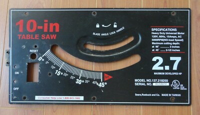 CRAFTSMAN 10 INCH TABLE SAW MODEL 137.218250-BASE FRONT | eBay