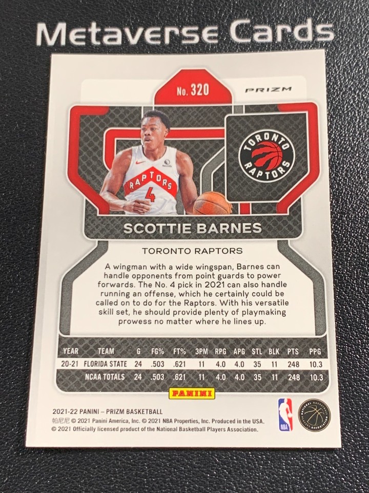 2021-22 Panini Prizm #320 Scottie Barnes Silver Wave Prizm Rookie RC ...