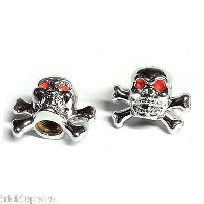 2 Chrome "Skull & Bones" Custom Valve Stem Caps for Motorcycle & Bike ...