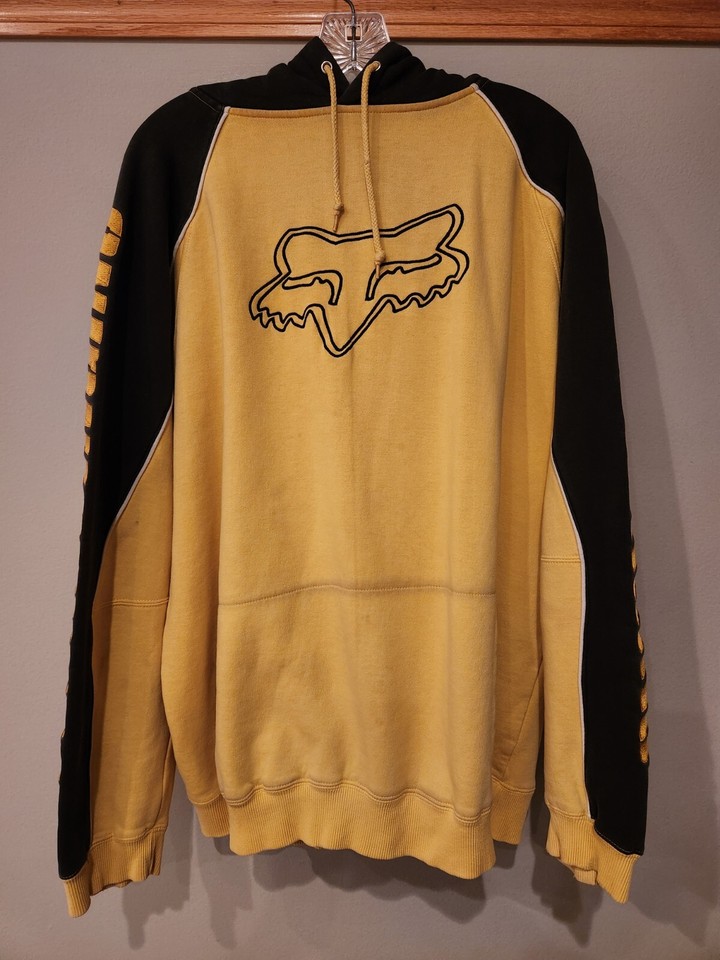Vintage Y2K Fox Racing Sweatshirt Adult XL Yellow Black Fade Hoodie ...