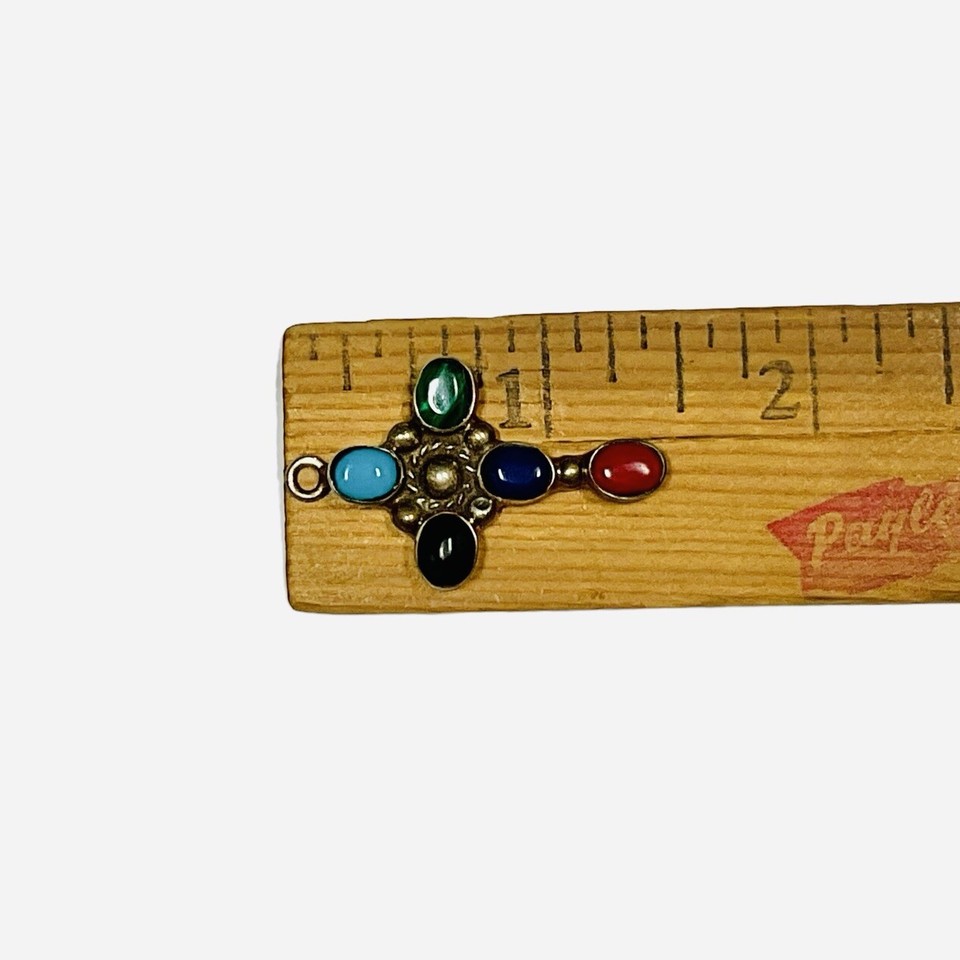 Multi Gemstone Cross Pendant Sterling Silver Onyx Malachite Turquoise ...