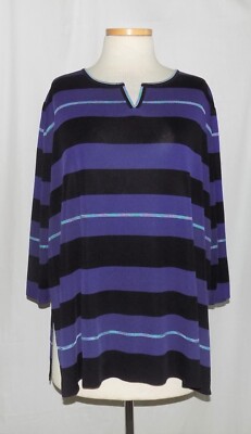 Misook Woman Purple/Black/Blue Striped Design Acrylic Knit 3/4 Slv ...