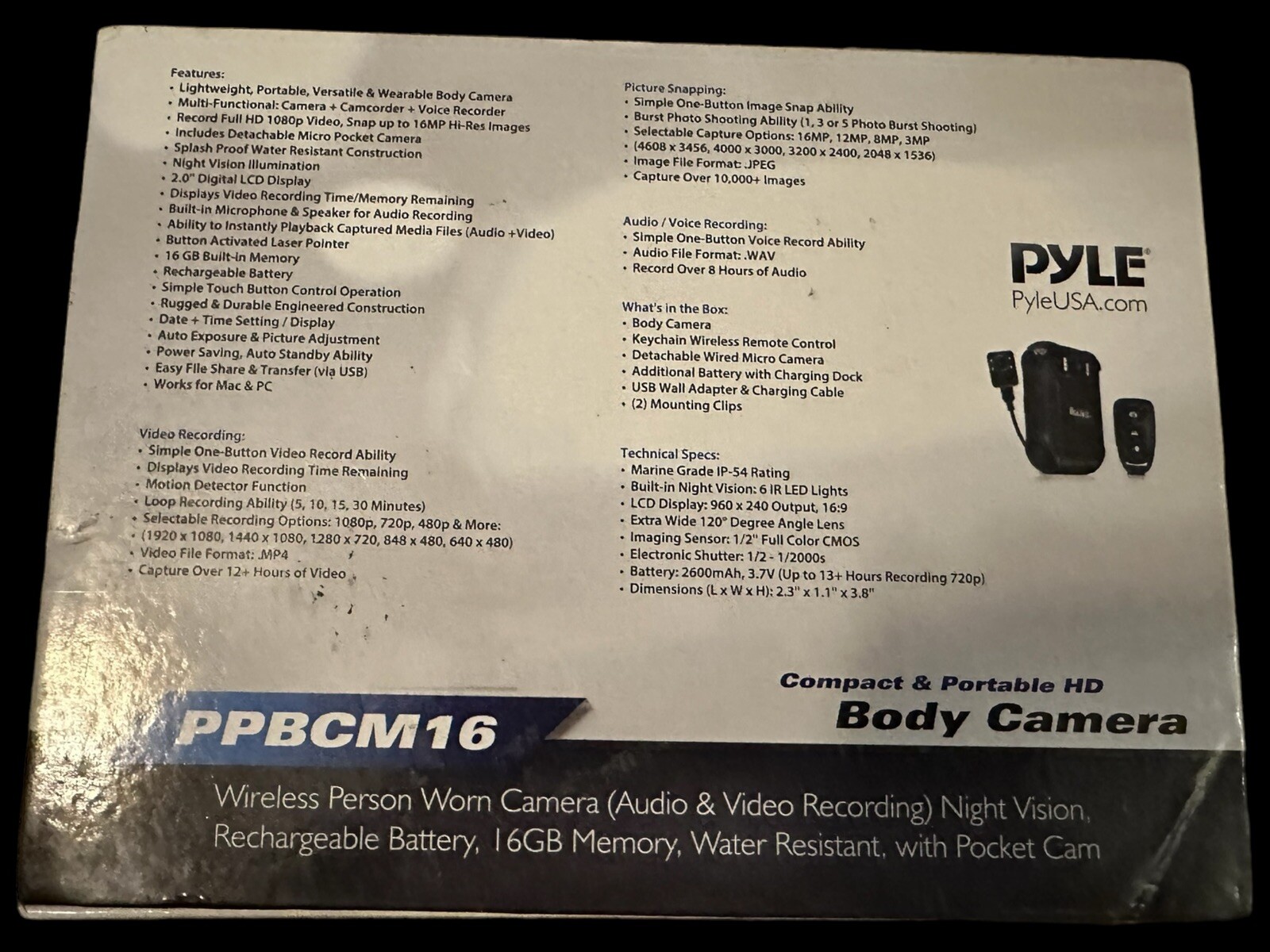 Pyle PPBCM16 Vigilante Pro Compact & Portable HD Body Cam Wireless Worn ...