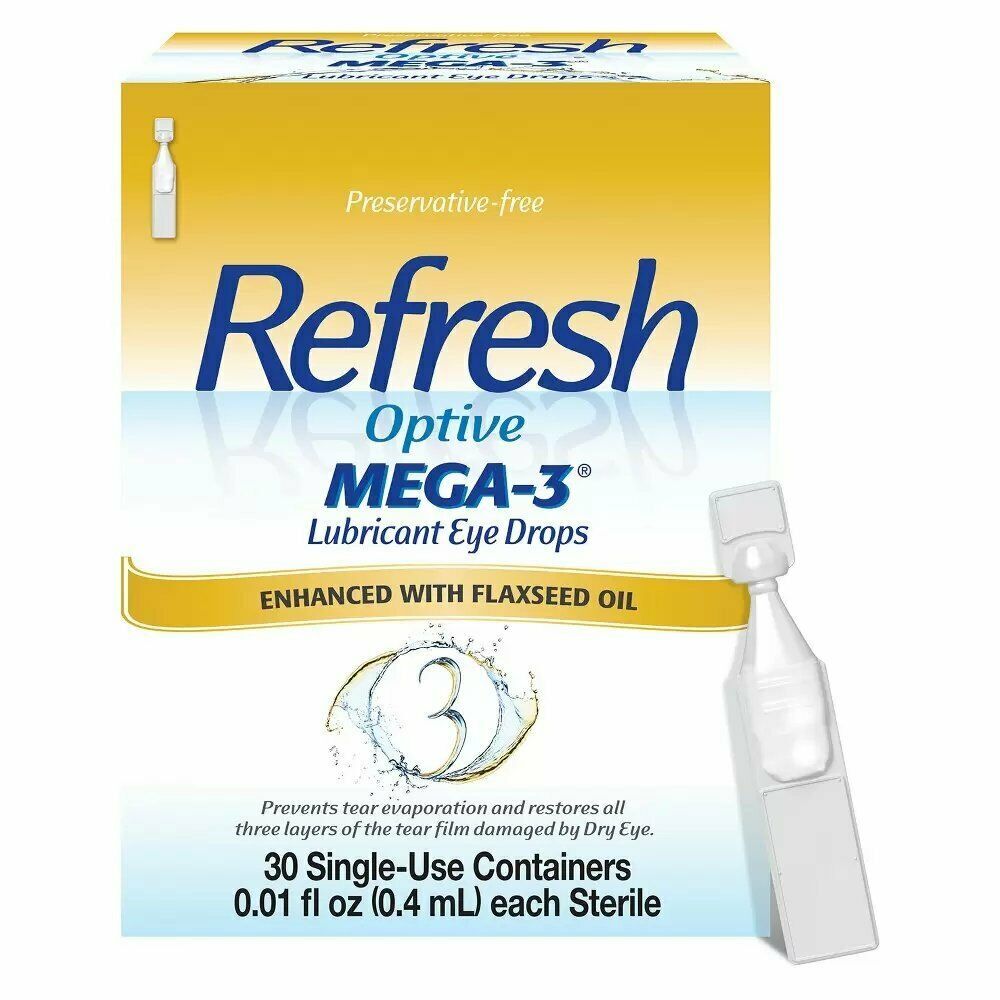 Refresh Optive Mega-3 Lubricant Eye Drops Enhanced with Flaxseed Oil 30 ...